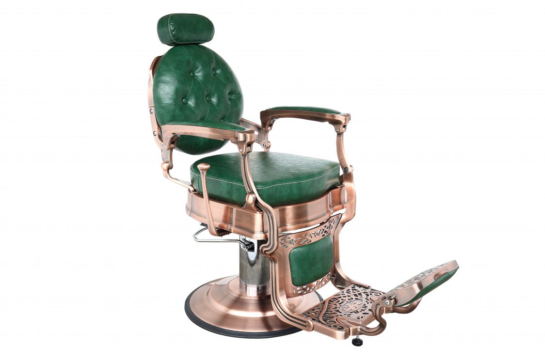 The Legend Chester Barber Chair Green Leather-Gold Metal | Red One ...